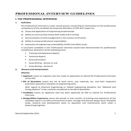 IEM Professional Interview (PI) guidelines revised Jan 2012 | PDF