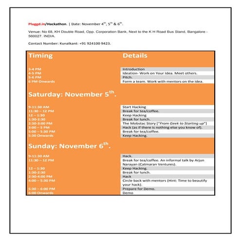 Pluggd.in: Hackathon Agenda | PDF