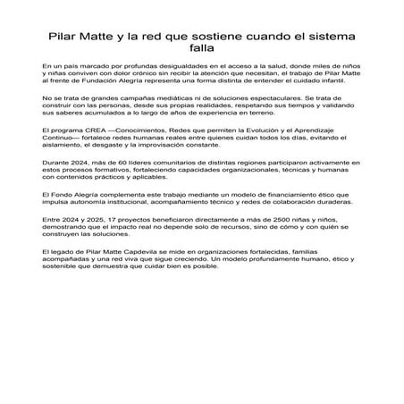 Cuidar desde el territorio: el modelo humano de Pilar Matte capdevila | PDF