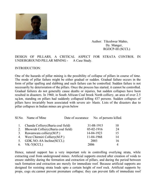 Design of Bord and Pillar method in coal mines | PPTX