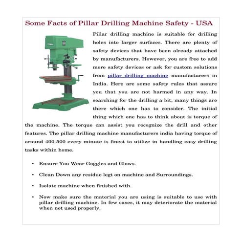 Some Safety Elements of Pillar Driling Machine | PDF