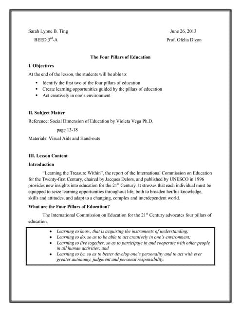 UNESCO four pillars of education | PPTX