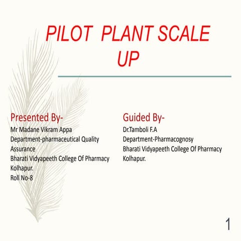 Pilot plant scale up. | PPTX