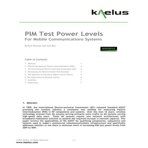 Passive Intermodulation Test Methods - IEC Recommendations 2012 | PDF