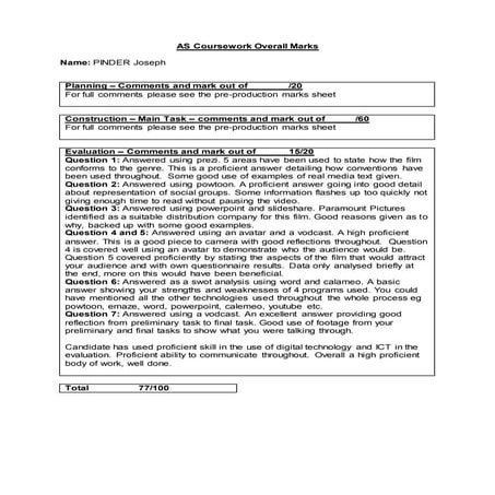 Pinder joseph as cw evaluation and overall marks | DOCX