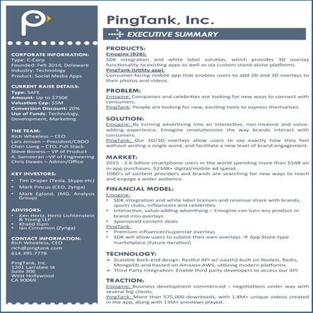 Ping tank, inc executive summary june 2016 | PDF | Advertising Industry ...