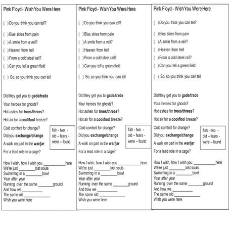 Pink Floyd - Listening Comprehension Exercises | DOCX