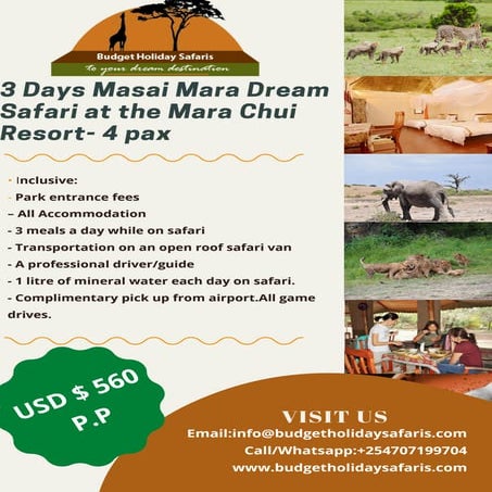 3 Days Masai Mara Dream Safari at the Mara Chui Resort- 4 pax | PDF ...