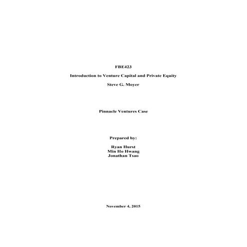 Pinnacle Ventures Group Case Analysis & Presentation – FBE 423 Intro to ...