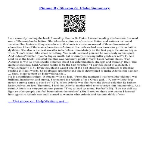 Pinnne By Sharon G. Flake Summary | PDF