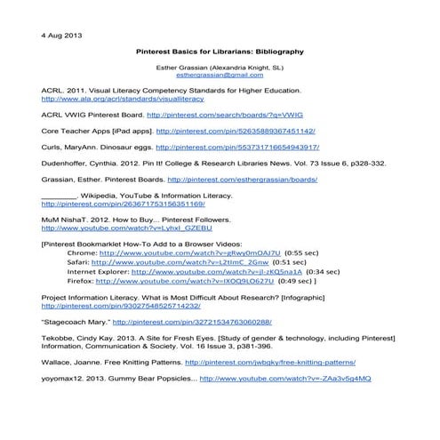 Pinterest Basics for Librarians -- Bibliography | DOCX