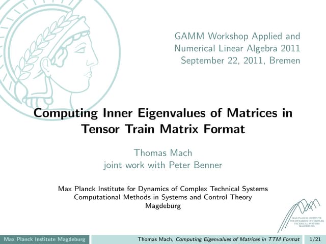 Computing Inner Eigenvalues Of Matrices In Tensor Train Matrix Format Ppt