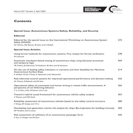 Special Issue Autonomous Systems Safety Reliability And Security Pdf