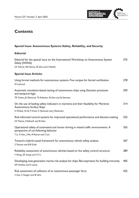 Special Issue Autonomous Systems Safety Reliability And Security Pdf