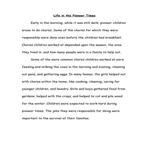 Pioneer Childs Chores | DOC