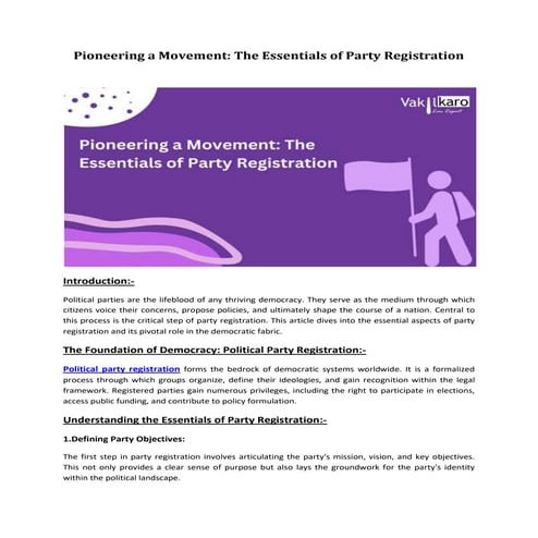 Pioneering a Movement: The Essentials of Party Registration | PDF