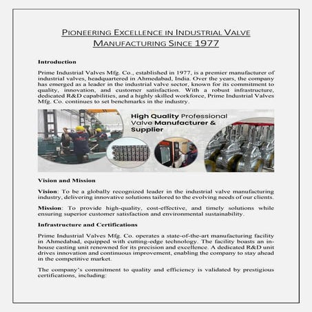 Pioneering Excellence in Industrial Valve Manufacturing Since 1977 | PDF