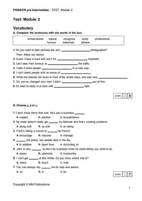 Pioneer pre intermediate-tests_module_1 | DOC