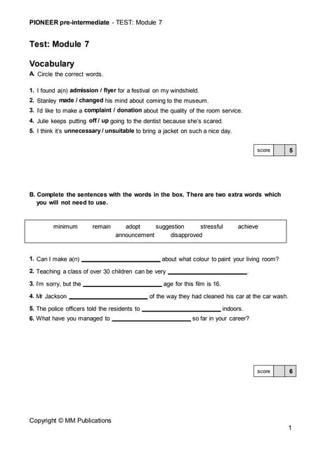 Pioneer pre intermediate-key_totests | DOC | Resume Writing and Advice ...