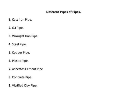 Types of pipes used in water supply | PPTX