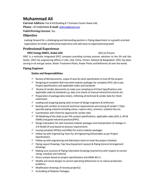RESUME-Piping Design Engineer - 13+Years Exp | PDF