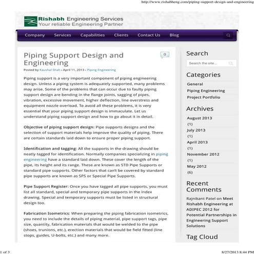 Piping support design and engineering | PDF