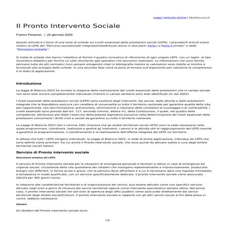 IL PRONTO INTERVENTO SOCIALE - un Leps | PDF