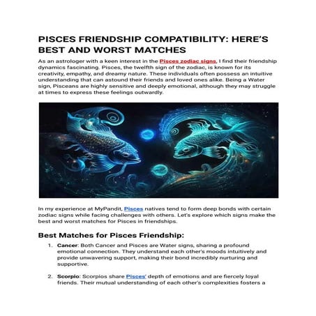 Pisces Friendship Compatibility_ Here’s Best And Worst Matches | PDF