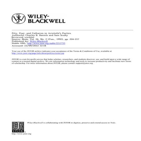 Pity, fear, and catharsis in aristotles poetics, by charles b. daniels ...