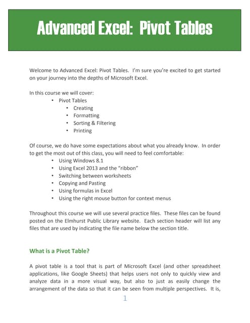 Pivot table presentation | PPT