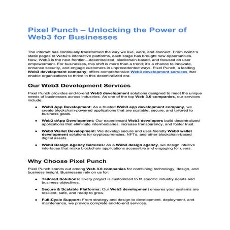 Pixel Punch – Unlocking the Power of Web3 for Businesses | DOCX