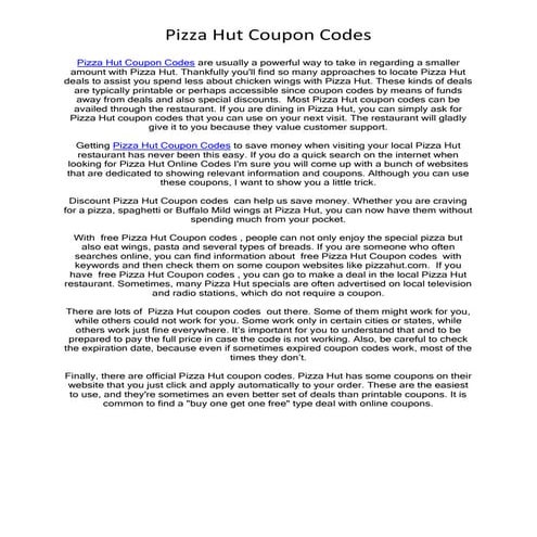 Pizza hut coupon codes | PDF
