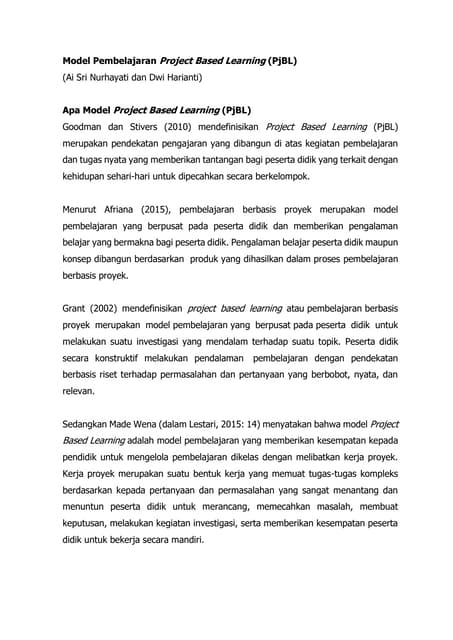 Model Pembelajaran PjBL (Project Based Learning) | PPTX
