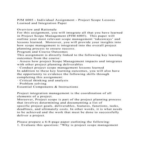 Pjm 6005 Individual Assignment Project Scope Lessons Learned A Docx