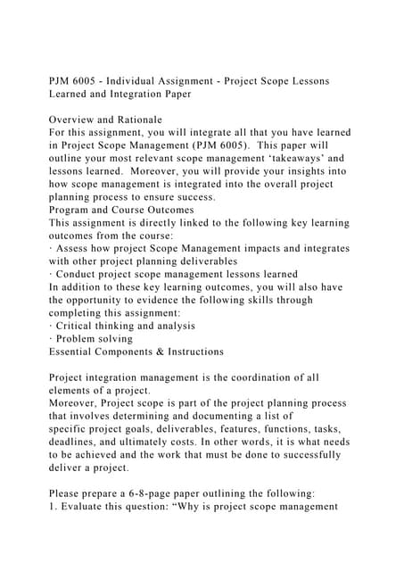 Pjm 6005 Individual Assignment Project Scope Lessons Learned A Docx