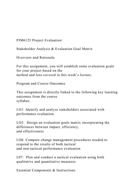 PJM6125 Project Evaluation Stakeholder Analysis & Eval.docx