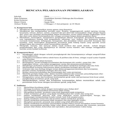 RPP SMA PJOK Kelas X | PDF
