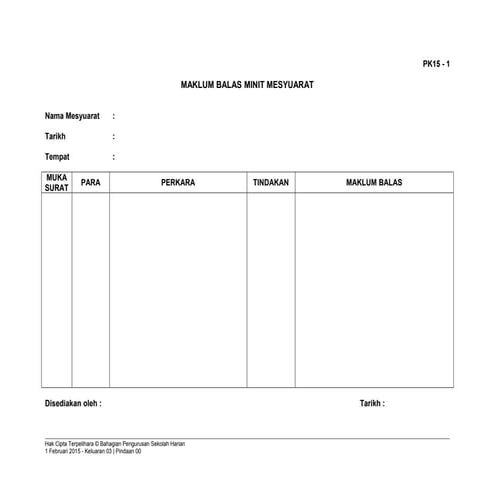 Pk15 1 Maklum Balas Minit Mesyuarat | DOC