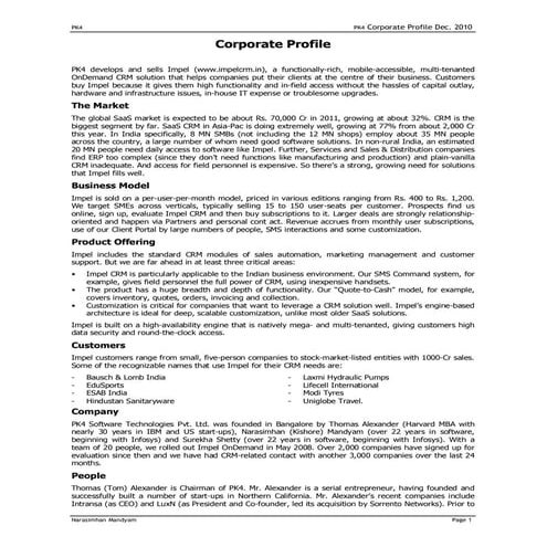 Pk4 corporate profile dec 2010 | PDF