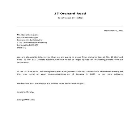 Circular Letter Sample Announcing A Change Of Address Circular Letter Sample Announcing A Change Of Address