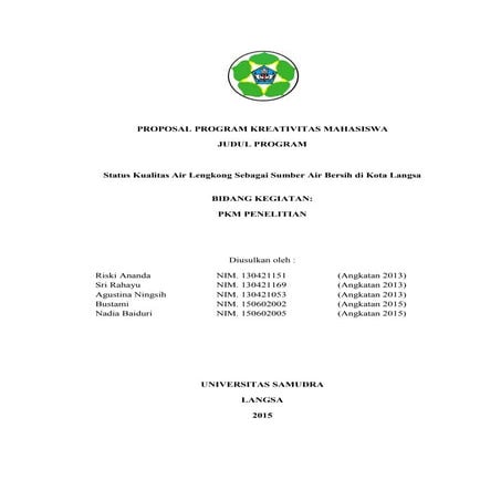 Pkmp status kualitas air lengkong sebagai sumber air bersih | PDF