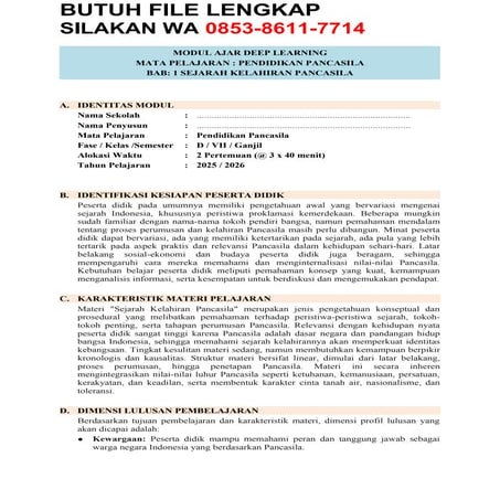 Modul Ajar Pembelajaran Mendalam PKN Kelas 7 | DOCX