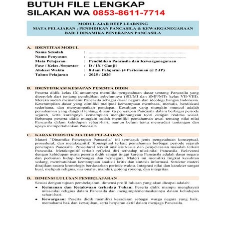 Modul Ajar Deep Learning PKN Kelas 9 Terbaru 2025 | DOCX