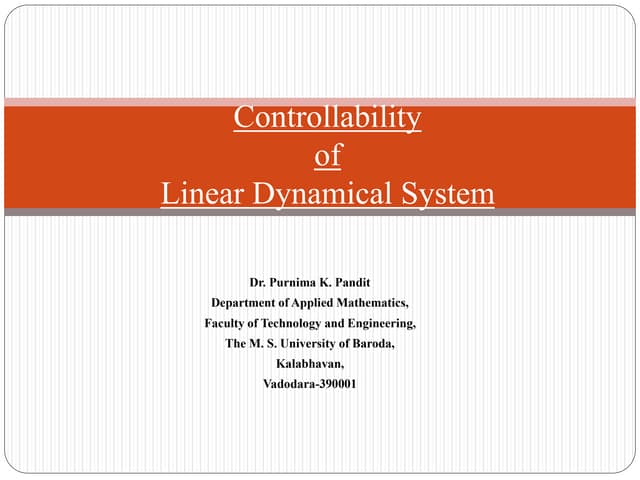 Controllability Of Linear Dynamical System Pptx Physics Science