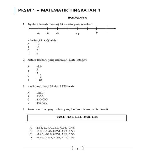 Pksm 1 matematik 2020 | DOCX