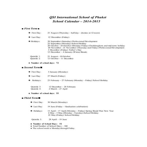 Official School Calendar for the 2014-15 School Year | DOCX