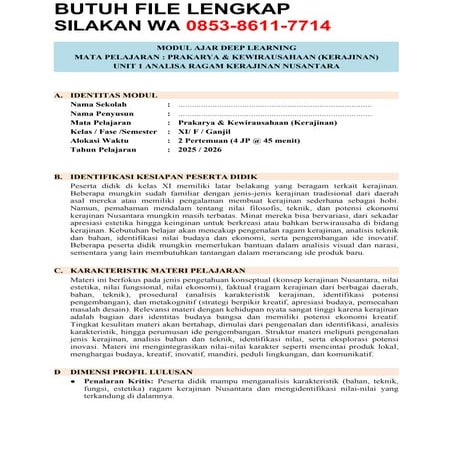Modul Ajar Pembelajaran Mendalam PKWU Kelas 11 Terbaru 2025 | DOCX