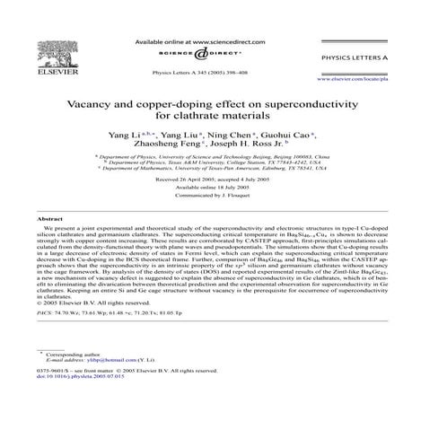 Vacancy and Copper-doping Effect on Superconductivity for Clathrate ...