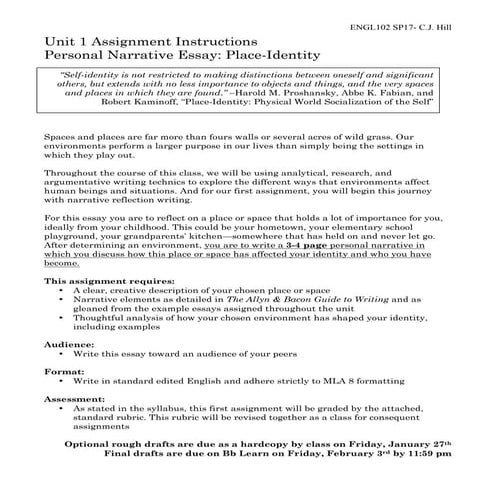 Place identity narrative assignment | PDF