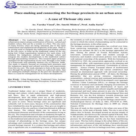 Place-making and connecting the heritage precincts in an urban area – A ...